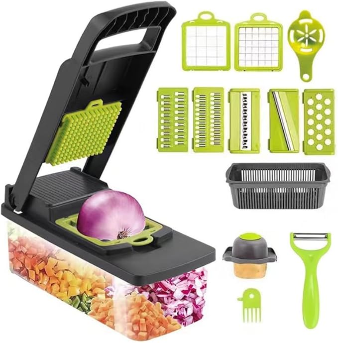 16-Piece Multifunction Vegetable Chopper Set – Slicer & Dicer with 7 B ...