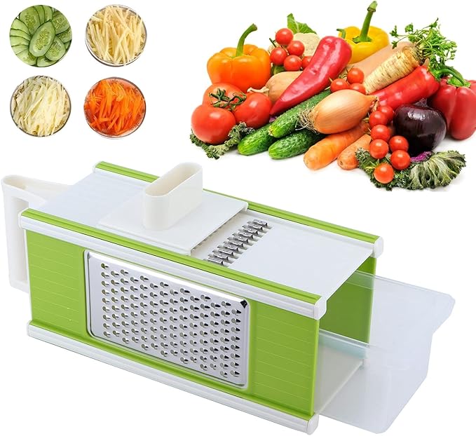 5-in-1 Vegetable Chopper & Rotary Slicer with Stainless Steel Blades ...